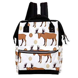 Mooses and Leaves Pattern Diaper Bag Mummy Backpack Large Capacity Baby Bag Multi-Function Travel Backpack Nappy Bags Nursing Bag for Baby Care