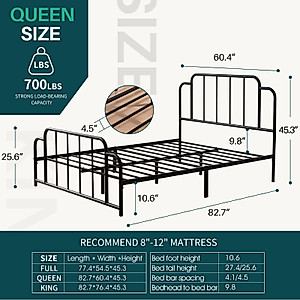 PINJU Metal Platform Bed Frame with Headboard and Footboard, Classic Style, Sturdy Metal Slats, No Box Spring Needed, Easy Installation (Black, Queen)