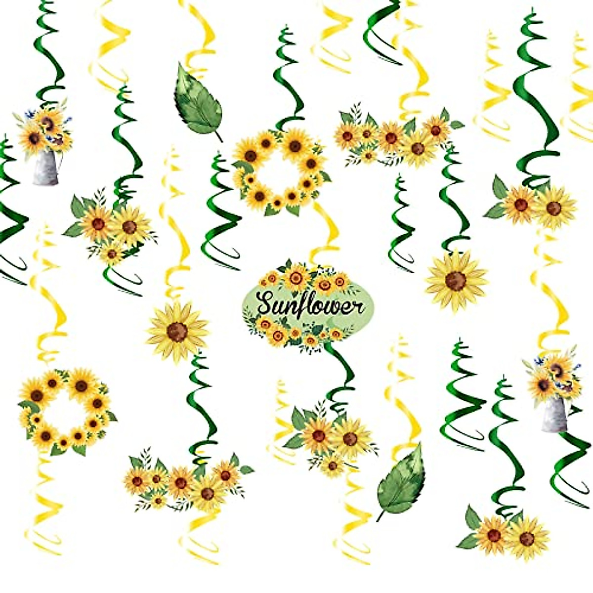 UOMNICUE 30 PCS Yellow Sunflower Hanging Foil Swirls Ceiling Streamers Wall Decor Party Supplies for Kids Birthday Baby Shower Spring Summer Flower Themed Party Decoration