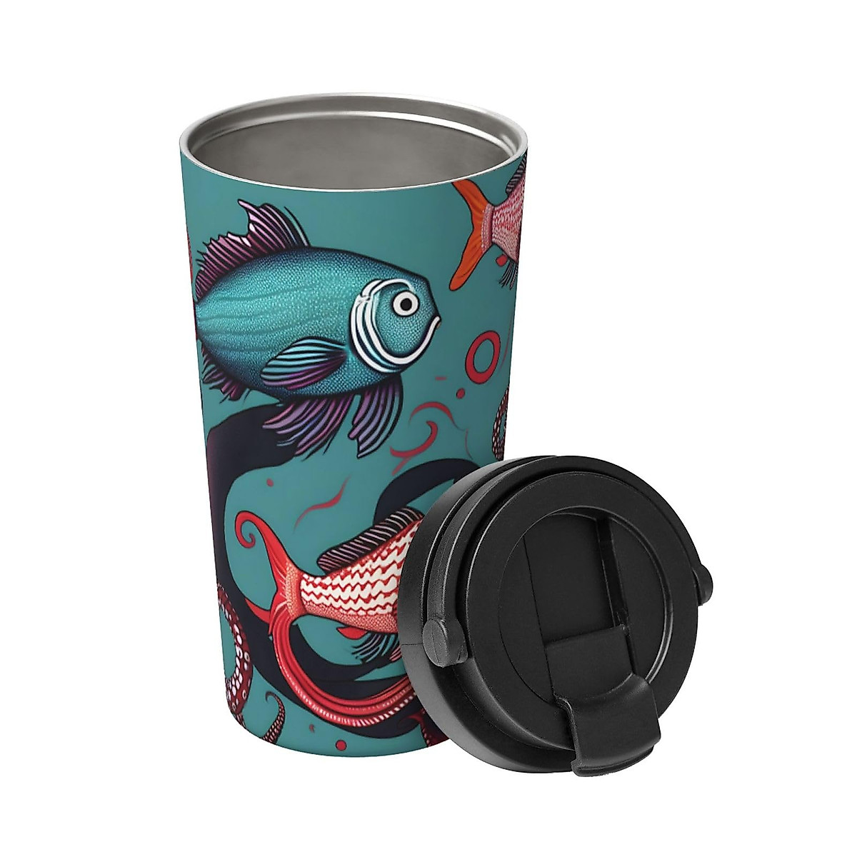 WANGXUEE Fish and Octopus Print 500ml Stainless Steel Travel Tumbler Double Wall Vacuum Insulated Coffee Mug