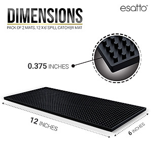 Esatto 12" x 6" Professional Service Mat, Black – Sturdy Thick Durable and Stylish Service Bar Mat for Spills, Coffee, Bars, Restaurants, Counter Top Dish Drying Mat Glass Drying Mat (2 Piece, Black)