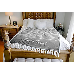 Pavilion - Forever Friend 50" x 60" Luxury Sherpa Tassel Raised Text Throw Blanket Bestie Best Friend Encouragement Housewarming Gift - Threaded Together