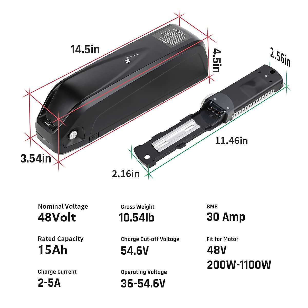 H HAILONG Ebike Battery 48v 15Ah for Electric Bike/Bicycle Motor Kit, 48 Volt Lithium Battery for 200W-1000W Motor with 54.6V 2A 3-Pin XLR Charger 30Amp BMS USB Charge Port and Battery Lock(48V 15ah)