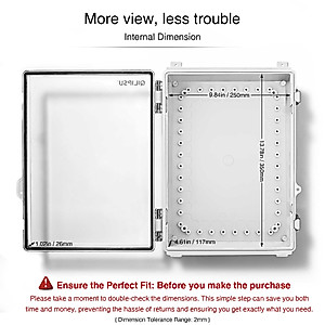 QILIPSU Clear Hinged Cover Stainless Steel Latch 370x270x150mm Junction Box with Mounting Plate, ABS Plastic DIY Electrical Project Case IP67 Waterproof Dustproof Enclosure Grey (14.6"x10.6"x5.9" CC)
