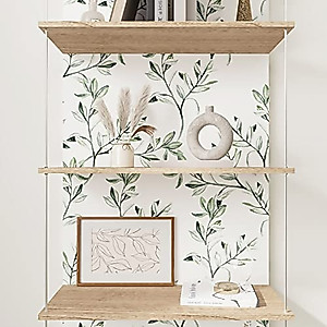 Wallercity Green Leaves Wallpaper Peel and Stick Floral Wallpaper for Cabinets Boho Green Leaf Contact Paper Home Decor Removable Wall Paper 17.5" x 315" Wall Plants White Contact Paper for Shelf