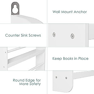 FOTOSOK Kids Bookshelf, Wall Mount 4-Tier Book Shelf Organizer for Toys and Books, Toy Storage Bookshelf in Bedroom, Living Room and Nursery, White