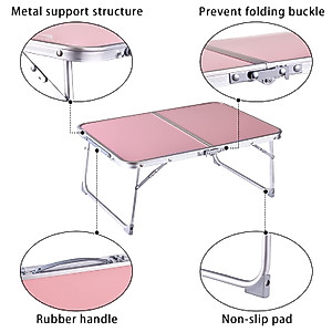 Foldable Laptop and Bed Table with Storage, Portable Mini Lap Desk for Legs, Ideal for Study, Reading, Picnic, Breakfast,and More (Pink)