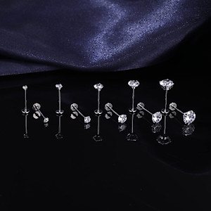 ZS 16G 18G 20G Threadless Push in Nose Studs Rings for Women, 5 Pieces Stainless Steel Lip Labret Rings Medusa Tragus Piercings Jewelry Diamond CZ 2-6mm (18G,L:6mm)