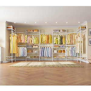 Timate L3 L Shape Garment Rack Heavy Duty Clothes Rack for Hanging Clothes, Expandable Industrial Pipe Wall Mounted Clothing Rack, Adjustable Corner Closet Wardrobe Closet Kit Closet Systems, White