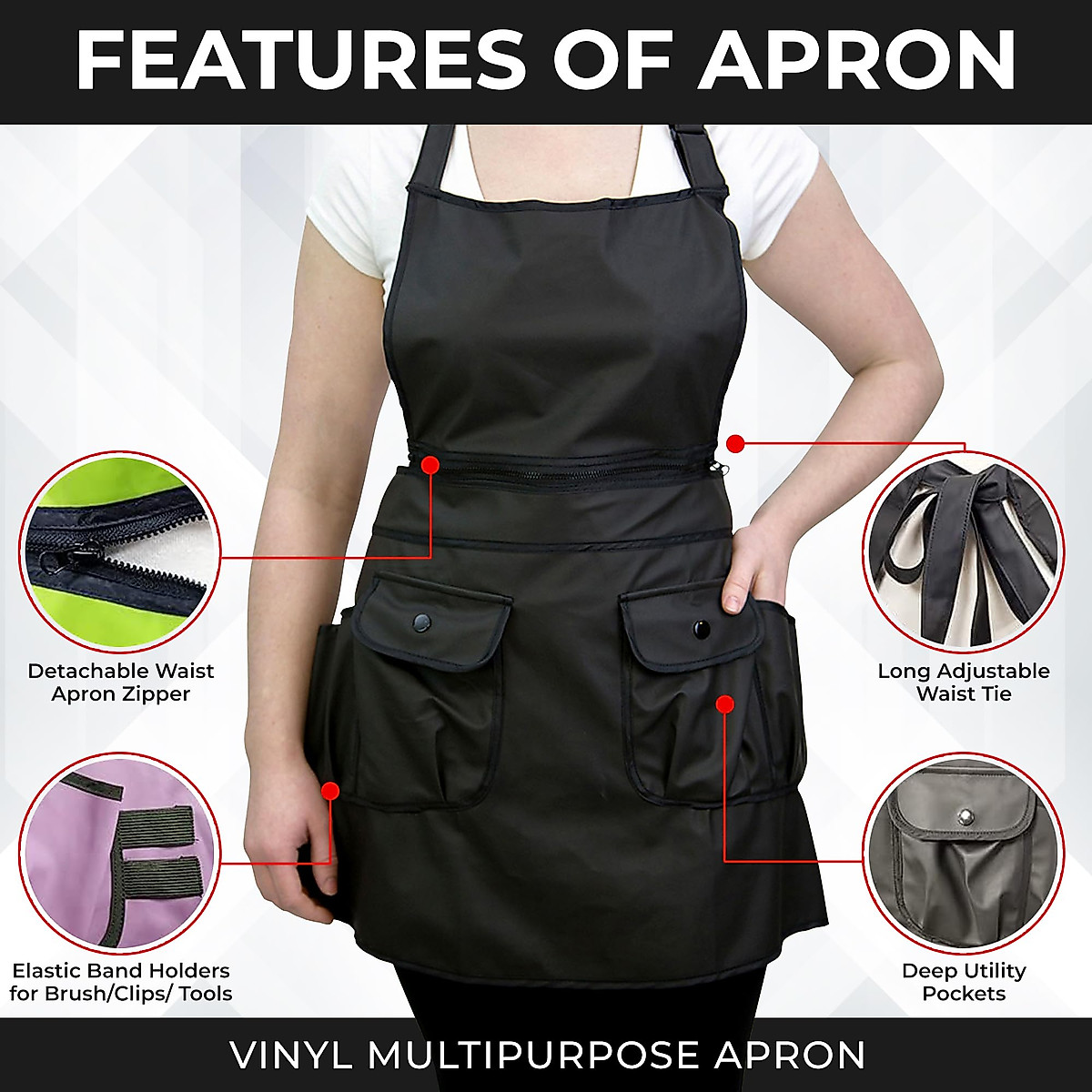 CHARLENE Courtney Convertible Zip Apron #9044 (Black)