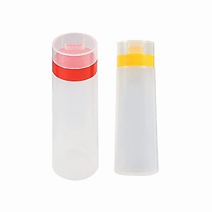 Ebonee 4 Hole Squeeze Sauce Bottle, Jam Squeeze Bottle with Cap Lids for Ketchup, Mayonnaise, Olive Oil, Salad Dressing, Condiment Dispenser (2 Pack)