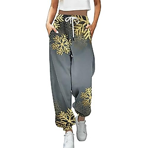 Black of Friday Deals 2023,Ugly Print Womens Wide Leg Sweatpants Christmas Print Drawstring Workout Active Joggers Christmas Tree Print Lounge Running Sweatpants Grey XL