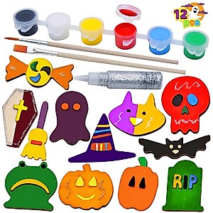 JOYIN Halloween Craft Kid Wooden Magnet Creativity Arts & Crafts Painting Kit, Decorate Your Own for Kids Paint Gift, DIY Halloween Painting Craft Family, Trick or Treat Stuffers