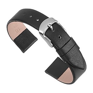 uxcell Black Genuine Leather Band 14mm Width, Flat Thin Elegant Leather Watch Strap for Women