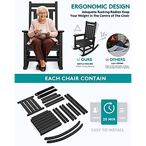 SERWALL Outdoor Rocking Chair Set of 2, HDPE Rocking Chairs for Adult, Black