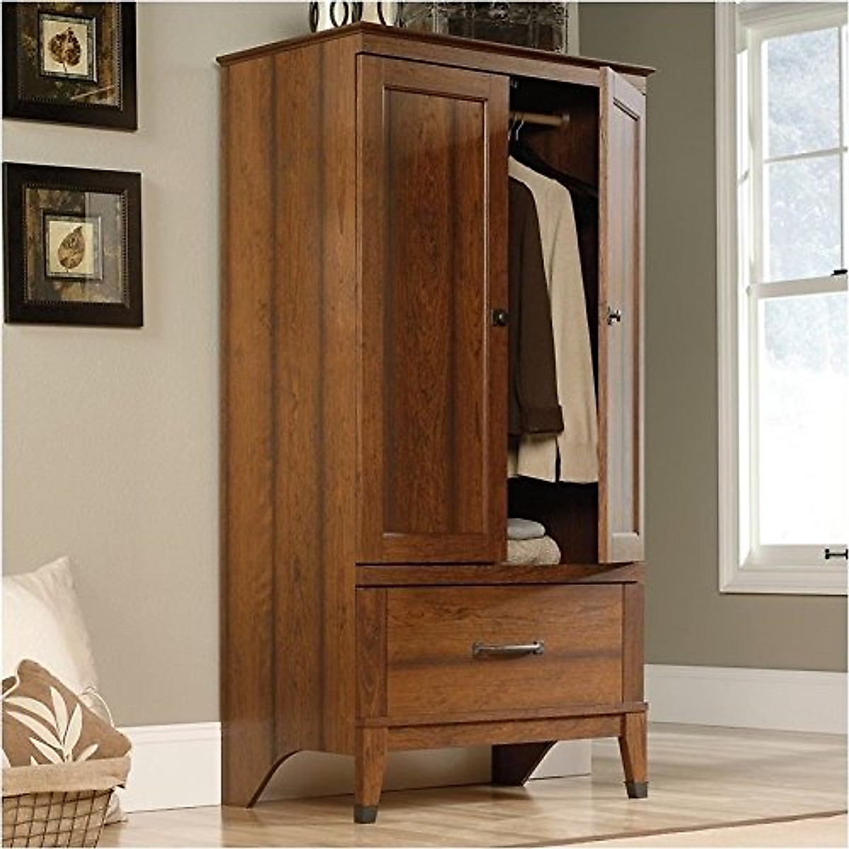 Pemberly Row 2 Doors Wood Armoire with Drawer in Washington Cherry