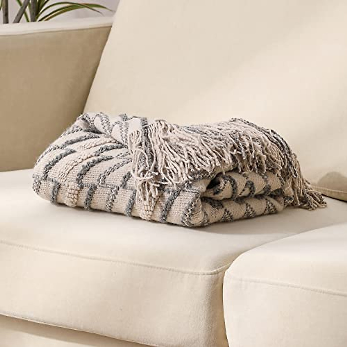 TXDYB 50"x 60" Soft Warm Cozy Khaki Knitted Blanket with Tassels,Boho Deco Throw Blanket for Bed Sofa Room Travel Camping Hotel Decoration,Wave Pattern Blanket for Women and Men