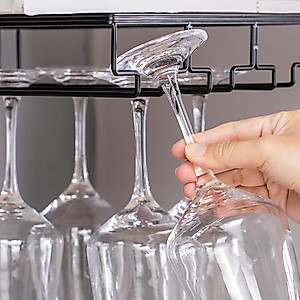 FIAMER Wine Cup Holder Table Decoration Storage Hanger Metal Organizer for Bar Kitchen 3 Rows Stemware Rack Under Cabinet Stainless Steel Hanger Storage Shelf Black