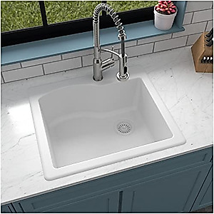 Karran Drop-In Quartz Composite 25 in. 1-Hole Single Bowl Kitchen Sink in White