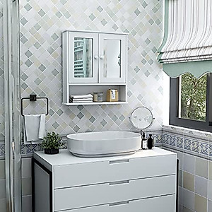 TaoHFE Medicine Cabinet,Medicine Cabinets for Bathroom with Mirror 2 Doors 3 Open Shelf,Bathroom Cabinet Wall Mounted Wooden Bathroom Storage Cabinet Over Toilet Bathroom Cabinet Laundry Room Kitchen