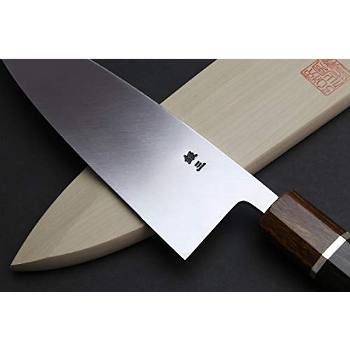 Yoshihiro Mizu Yaki Ginsanko Mirror-Finished High Carbon Stain Resistant Deba Fish Fillet Knife Ebony Handle with Silver Ring (7'' (180mm))