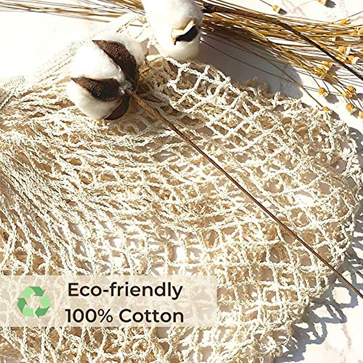 Yiplus Cotton Mesh Produce Bag, 2 Pack Reusable Ecology Washable Organic Shopping Grocery Farmer Market Bags String Net Tote for Vegetables and Fruit with Long/Short Handle (Beige)