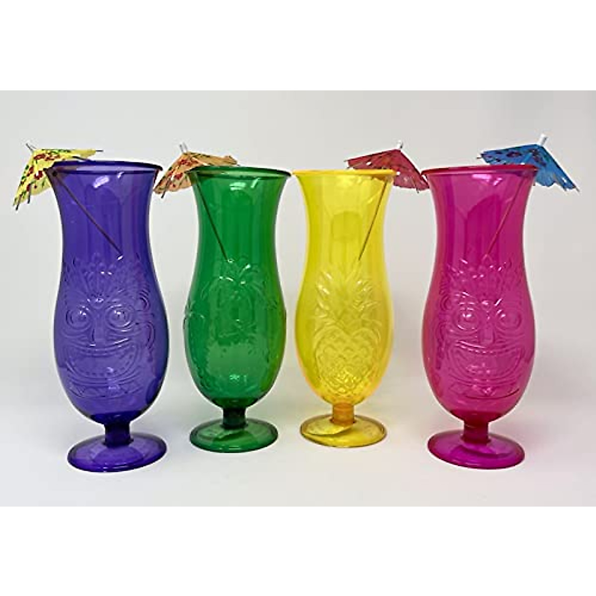 Greenbrier Luau Hurricane Glasses, 24.4 oz. - Plastic - POOL SAFE, Pink, Yellow, Purple, Green