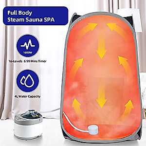 Smartmak Portable Steam Sauna, Full Body Personal Home Spa, Foldable Saunas Tent with 4L & 1500W Steam Generator, 16 Levels Remote Control, Upgraded Chair Included for Relaxation, Panoramic Black Grey