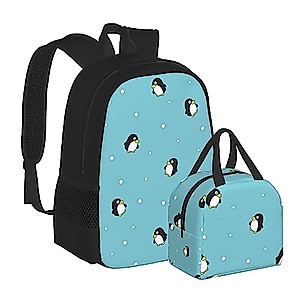 xubrextas 2pcs Backpack Set For Boys, Cartoon Penguin Backpacks And Lunch Box For Girl Elementary Bags Teens Bookbags