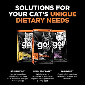 GO! SOLUTIONS Skin + Coat Care - Grain Free Dry Cat Food, 16 lb - Salmon Recipe - Cat Food for All Life Stages - with Probiotics