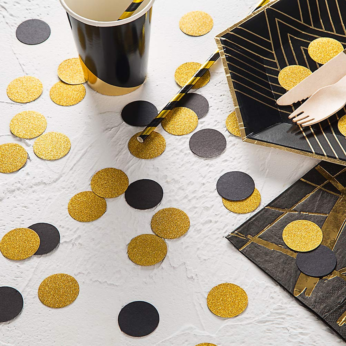 MOWO Glitter Paper Confetti Circles Wedding Party Decor and Table Decor 1.2’’ in Diameter (glitter gold,black,200pc)