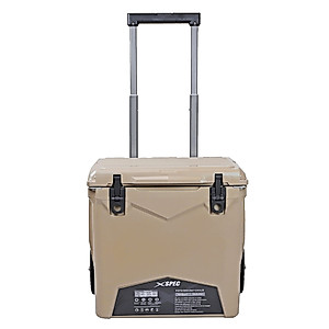 Xspec 45 Quart Towable Roto Molded Outdoor Camping Cooler with Wheels | Pro Tough Durable Fishing Ice Chest, Sand