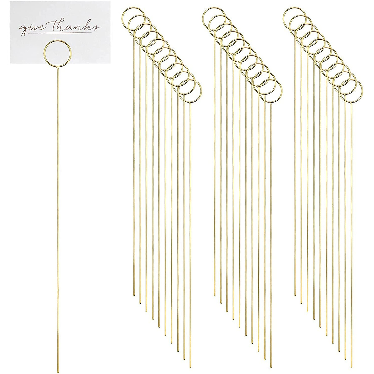 H&W 12''L Golden Ring Loop Round Shape Card Holders 40PCS Floral Picks Clips for Wedding & Flower Arrangements, DIY Craft Wire Clip Table Card Holders Note Photo Picture Memo Holder Cake Topper (Ring)