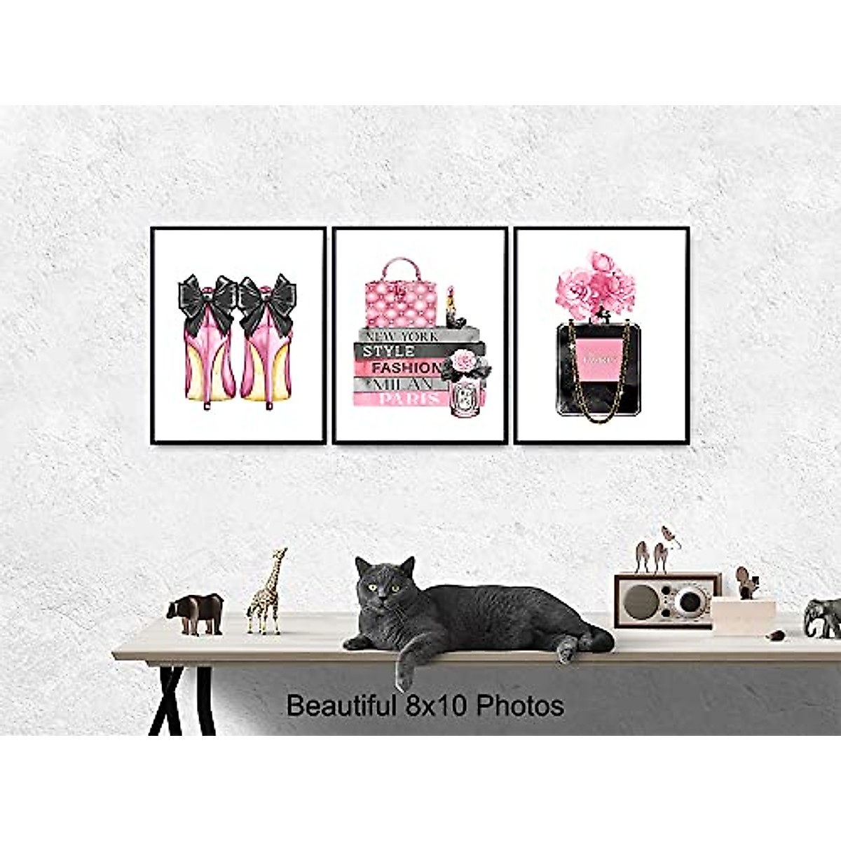 Glam Designer Perfume, Shoes, Handbags Wall Decor - Cute Gift for Fashionista - High Fashion Luxury Couture Wall Art Poster Set for Women, Teens, Girls Bedroom