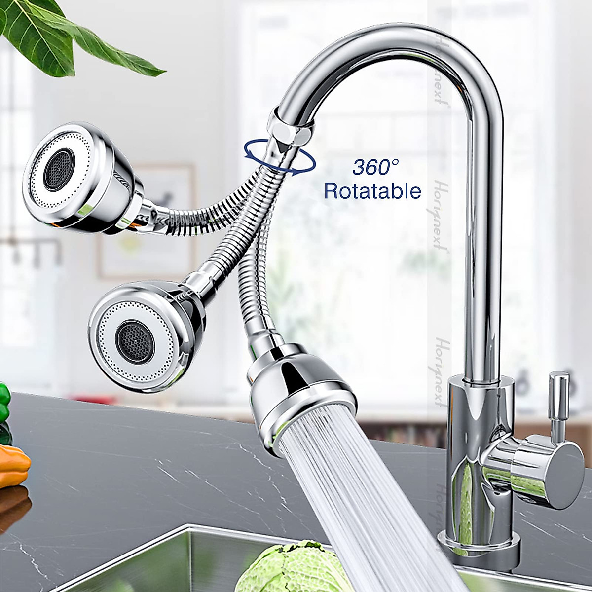 Horiznext 360° big angle swivel faucet aerator, for home kitchen bathroom sink tap head (with movable hose adapter attachment),high pressure bathtub nozzle rotate replacement