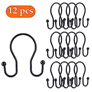 Double Shower Curtain Rings, Double Sided Shower Curtain Hooks Rust Proof for Shower Curtain, Durable Bathroom Shower Hangers Rings for Shower Rods Curtain Bathroom (Brushed Black)