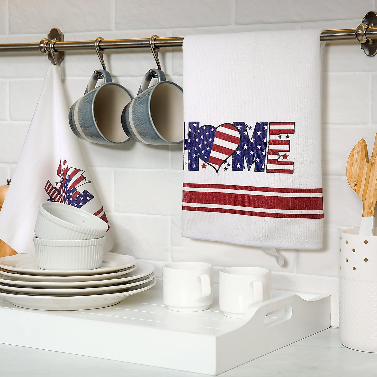 Patelai 4 Pcs Patriotic Kitchen Towels 4th of July Kitchen Dish Towels Memorial Day Bath Hand Towels Farmhouse Red White Blue Tea Towels Independence Day Star Kitchen Towels for Kitchen Bathroom Home