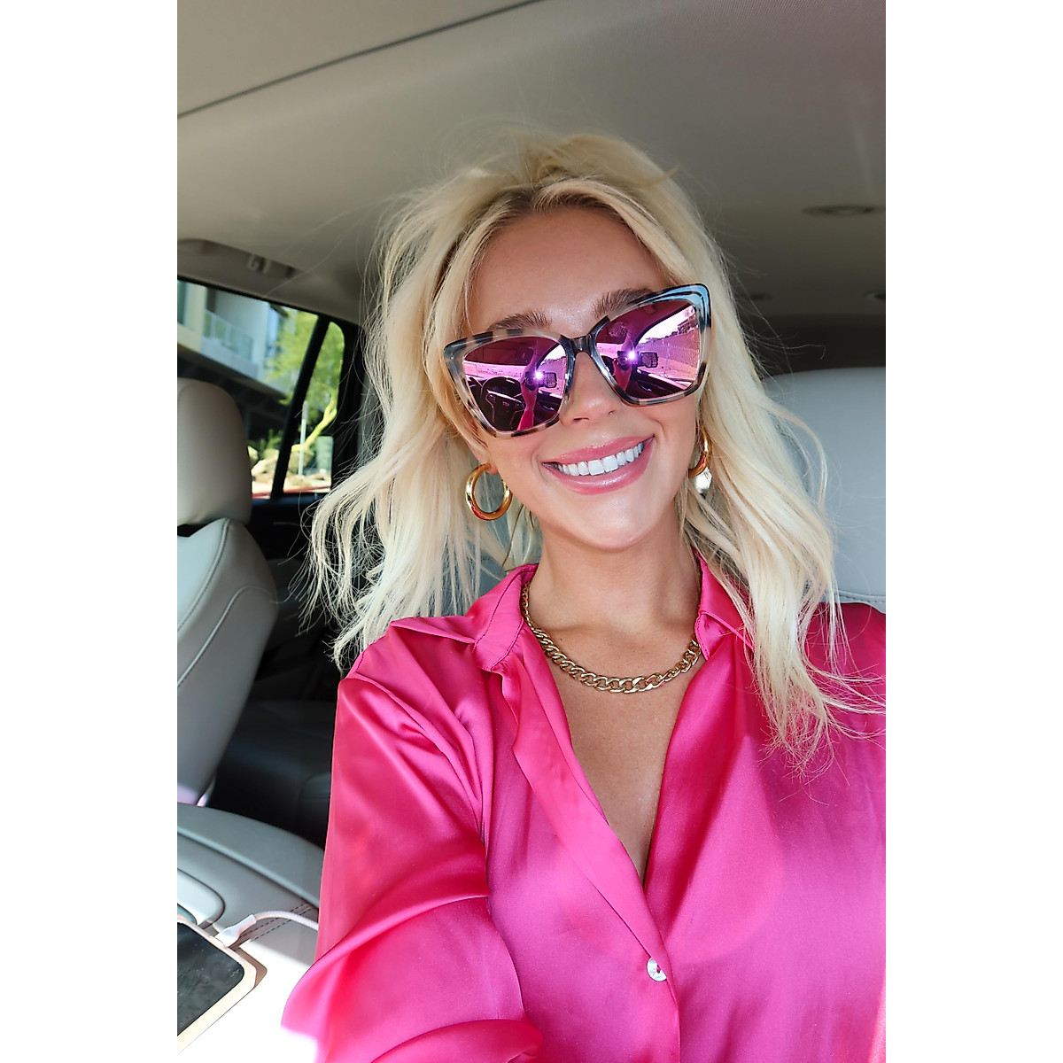 DIFF Becky II Designer Cat Eye Sunglasses for Women UV400 Protection, Cream Tortoise + Pink Mirror