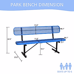 SUNDALY 8 Feet Heavy Duty Metal Park Bench with Back for Outside, Outdoor Bench with Portable Frame