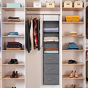 Sunexinlo Hanging Closet Organizer 6-Shelf,Hanging Shelves for Closet with 3 Drawers & Pockets,Closet Organizers and Storage for Clothes,Grey