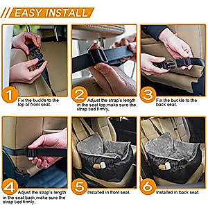 Dog Car Seat Pet Booster Car Seat for Small Dogs with Double-Sided Cushion, Adjustable Clip-On Safety Leash, Sturdy Snap Hook, Two Storage Pockets, Detachable Washable Comfy Ultra Soft Car Travel Bed