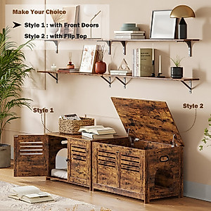 DINZI LVJ Litter Box Enclosure, Cat Litter House with Louvered Doors, Entrance Can Be on Left or Right Side, Spacious Hidden Washroom for Most of Litter Box, Cat Furniture Cabinet, Rustic Brown