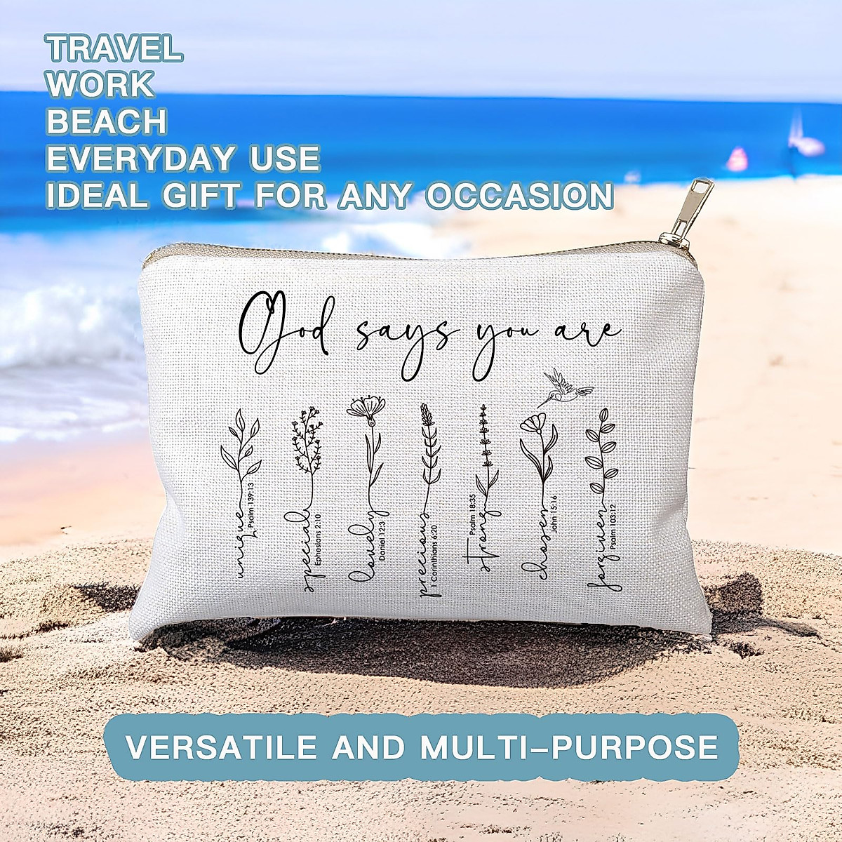 God Says You Are Cosmetic Bag, Christian Makeup Bag Bible Verse Floral Bible Verse Makeup Case for Women, Inspirational Cosmetic Bag, Sister Gifts, Affirmations Gifts (God says you are...)