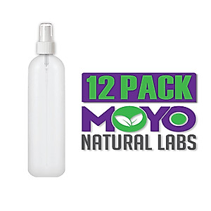 MoYo Natural Labs 4 Oz Fine Mist Spray Bottles Empty Travel Containers, Bpa Free Hdpe Plastic for Essential Oils & Liquids/Cosmetics (neck 20-410) (Pack Of 12, Translucent Hdpe White Spray)