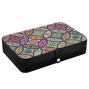 Oyihfvs Seamless Mandala Vintage Islamic, Arabic, Indian, Ottoman Floral Leather Jewelry Bag, Jewelry Storage, Portable Jewelry Organizer Boxes for Women Lady Necklace, Earrings, Rings, Bracelet