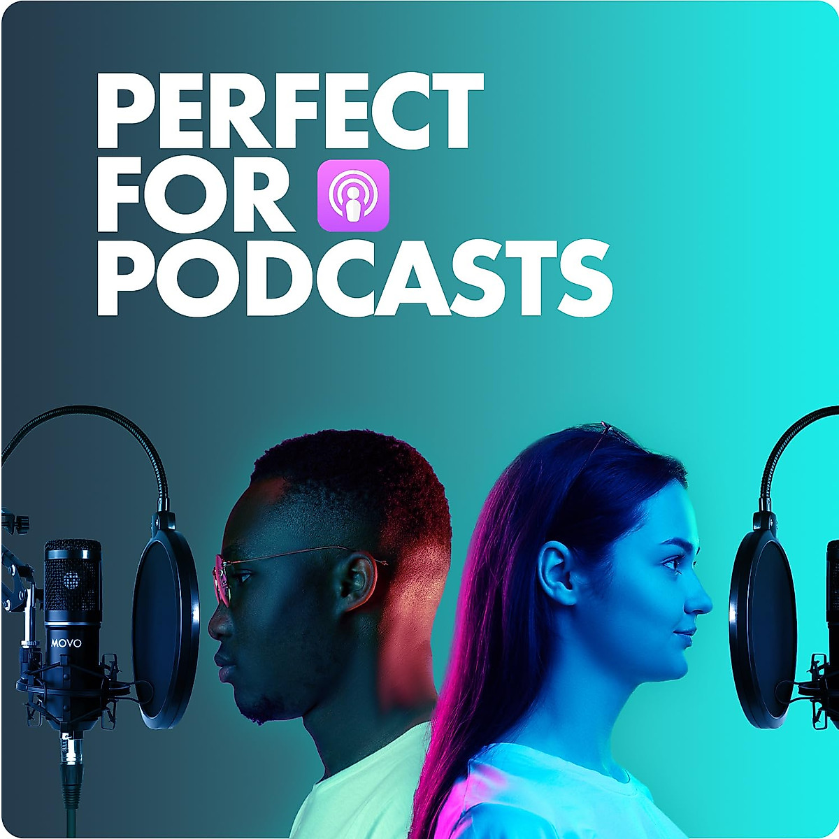 Movo PodPak4A 4-Pack Universal XLR Condenser Microphone Podcast Equipment Bundle for 4 - Includes Cardioid Mics, Desk Mount Stands, Shock Mounts, Pop Filters, and Audio Cables - Podcasting, YouTube