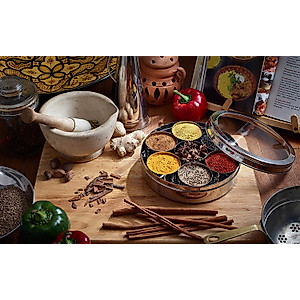WhopperIndia Stainless Steel Spice box 7 compartments With Clear Screen & Clear Lid With Spoon and Airtight Lid