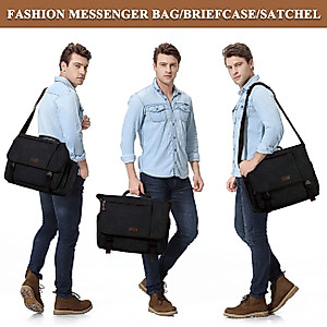 VASCHY Messenger Bag for Men, Canvas Water Resistant Briefcases 15.6in Laptop Bag Crossbody Satchel Computer Bags for Work Office Bag for Women Dark Gray