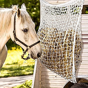 2 Pcs Slow Feed Hay Net Hay Feeder Hay Bags for Horses Goat Stall Trailer Horse Feeding Supplies (White,35 x 31 Inch)
