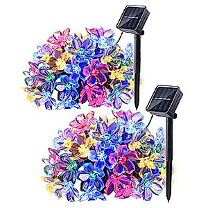 Qedertek 2 Pack Christmas Solar String Lights, 21ft 8 Modes 50 LED Blossom Fairy Garden String Lights for Outdoor, Home, Lawn, Wedding, Patio, Party,Halloween and Holiday Decorations (Multi-Color)